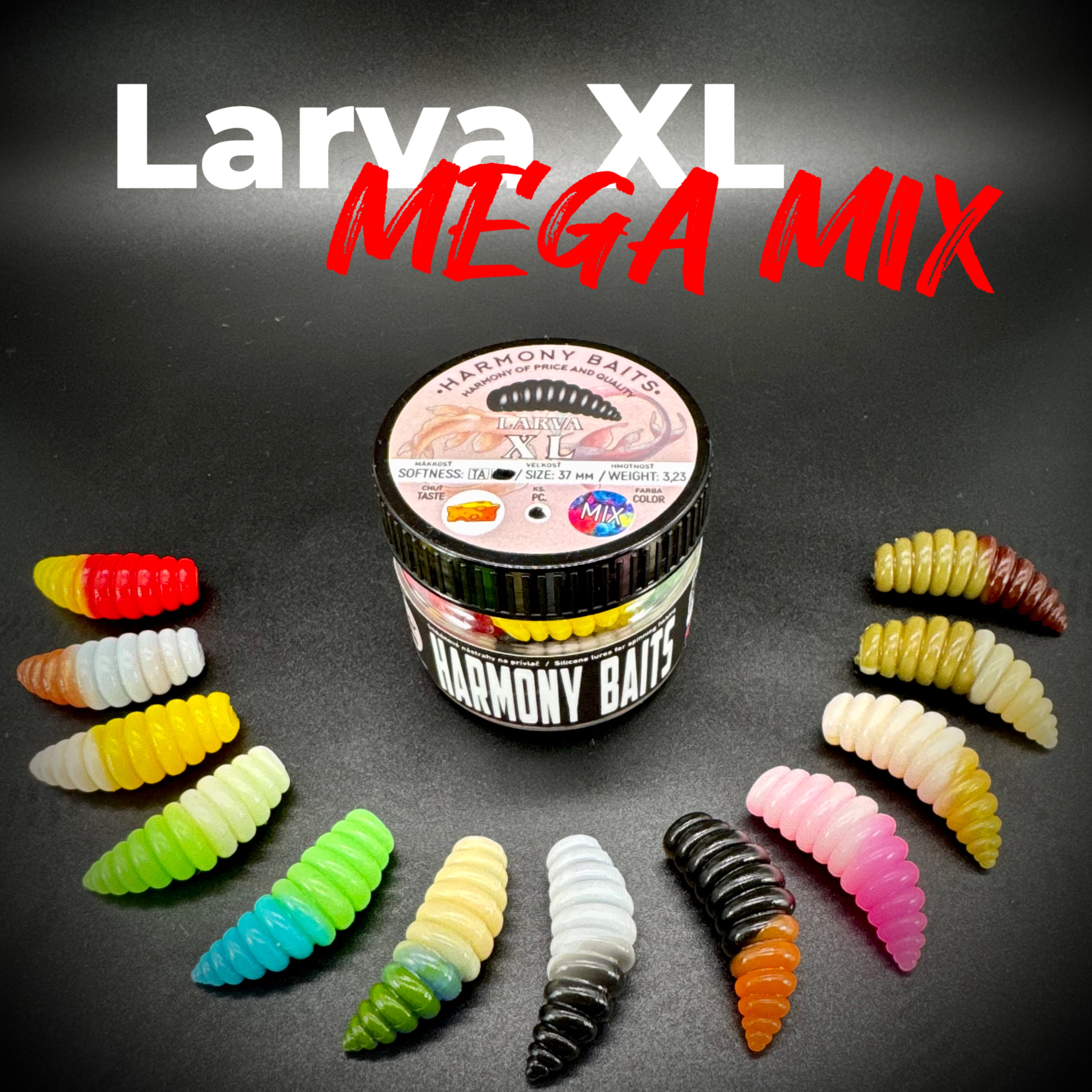 Harmony Baits Larva XL Mega Mix | 12 dvojfarebných nástrah